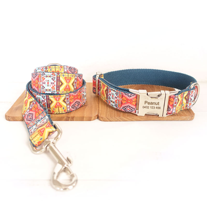 The Bohemian Personalised Dog Collar Set Laser Engraved – Dog Nation